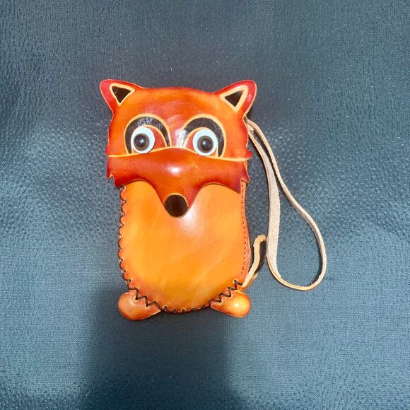 Handmade | Bags | Handmade Orange Leather Fox Coin Purse Cute Animal ...
